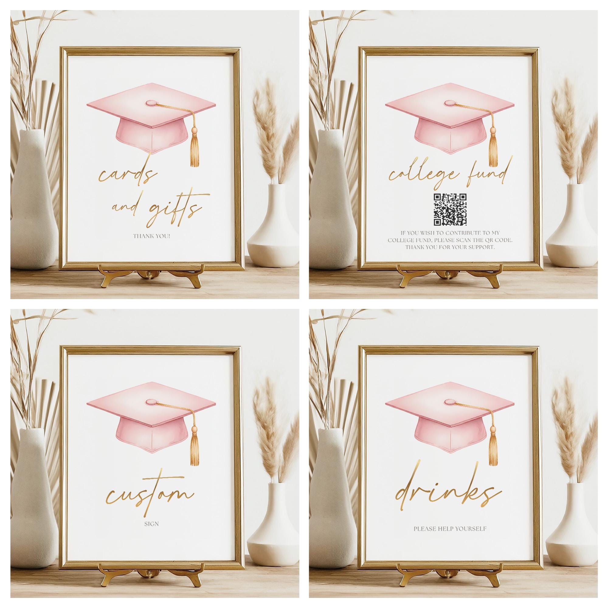 Graduation Party Sign Bundle, Pink Gold Cap & Tassel Decor, Class of ...