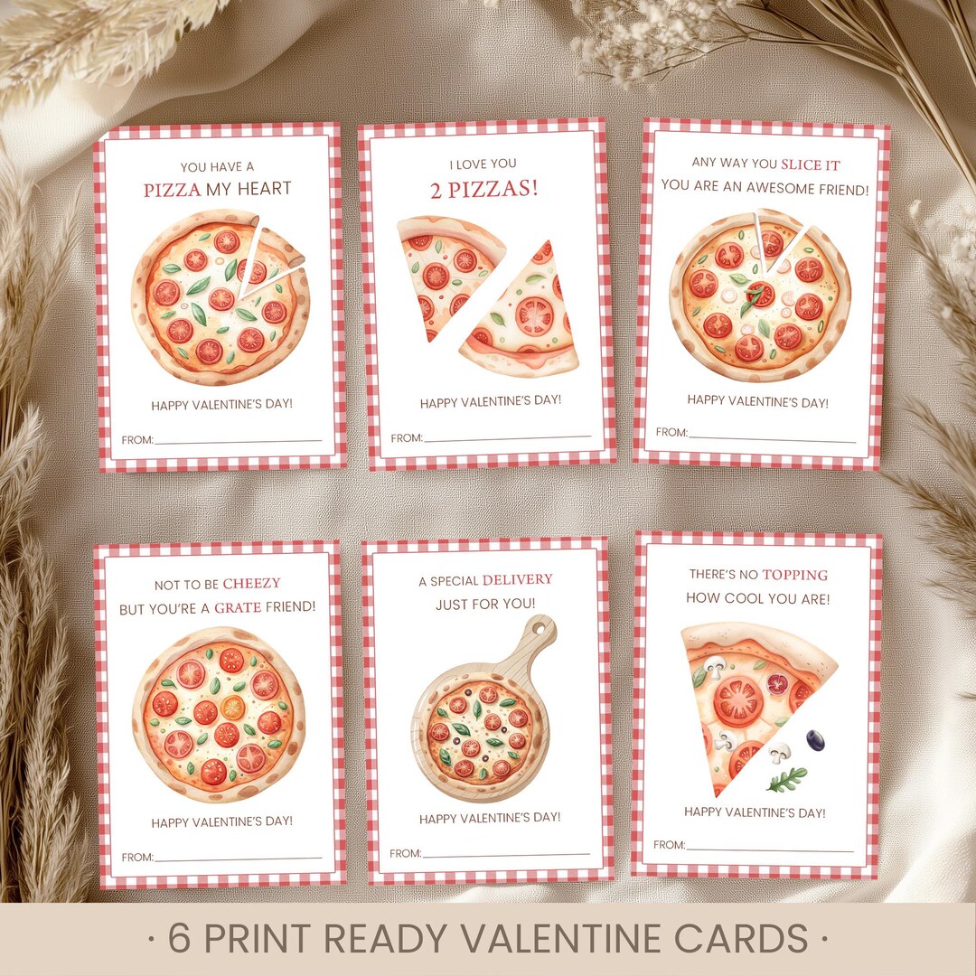Pizza Valentine Day Cards, Food Theme Valentines Cards, Kids School ...