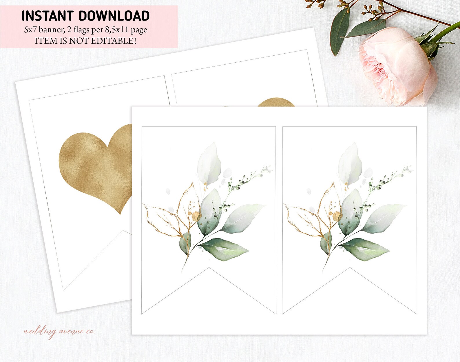 Greenery Wedding Shower Party Banner Printable Personalized Bridal ...