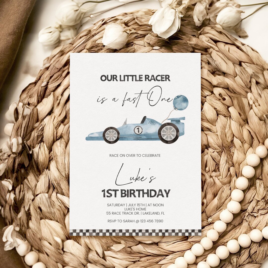 Race Car Birthday Invitation Template | Fast ONE, Racing Car, Our ...