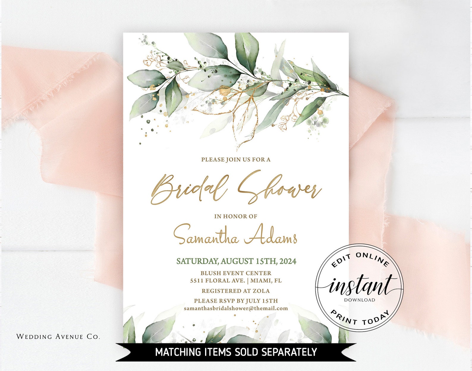Greenery Wedding Shower Party Banner Printable Personalized Bridal ...