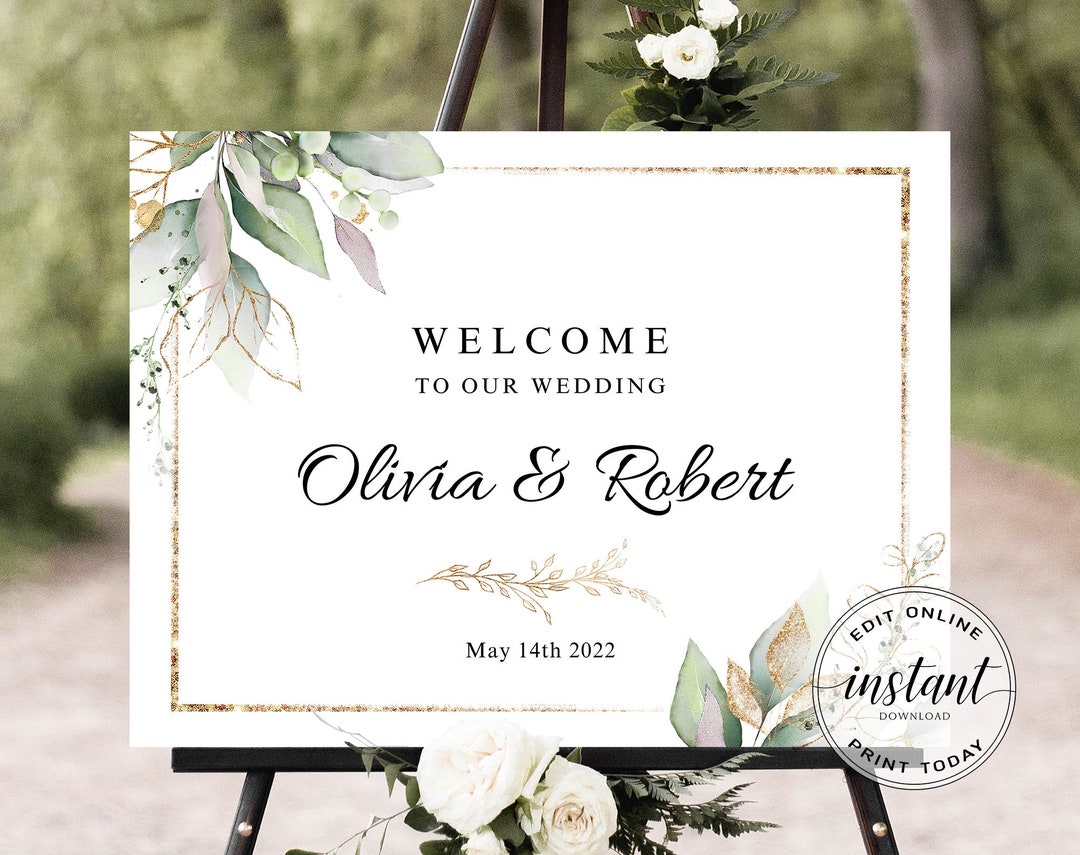 Editable Welcome Sign Template Printable Wedding Welcome Sign Greenery ...