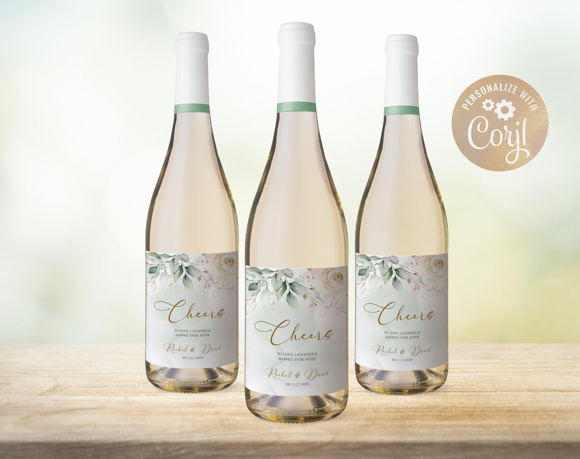 Greenery Bottle Label Templates Editable Wedding Wine Labels - Etsy