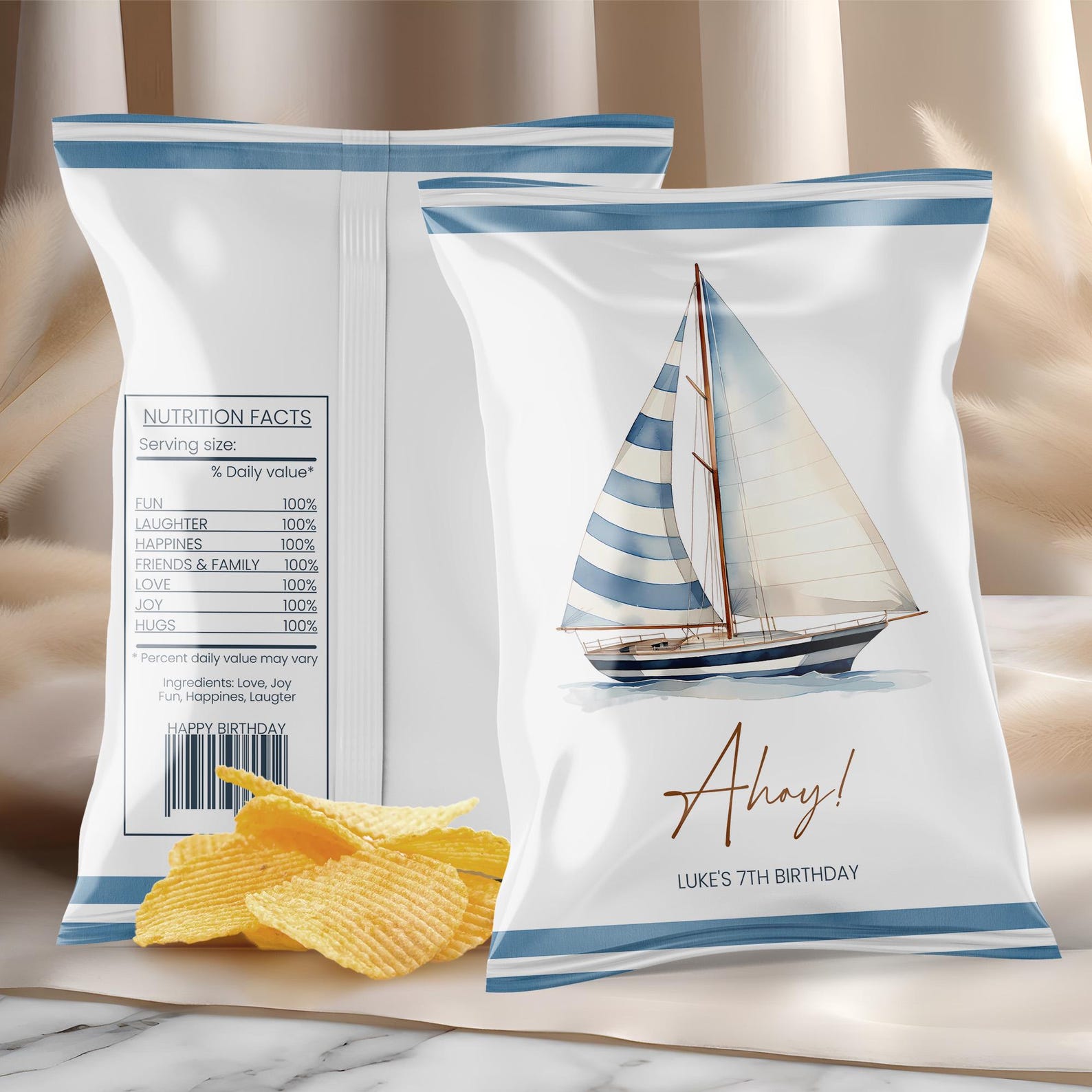 Chips Bag Template, Boys Birthday Favors | Nautical, Sailboat, Our ...