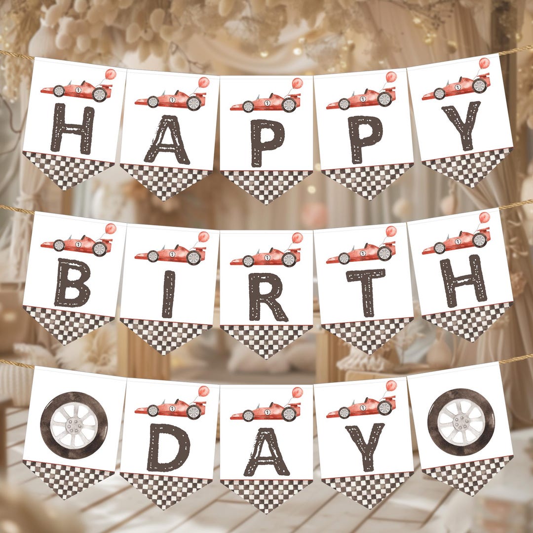 Happy Birthday Banner | Race Car, Fast ONE Racing Car, Our Little Racer ...