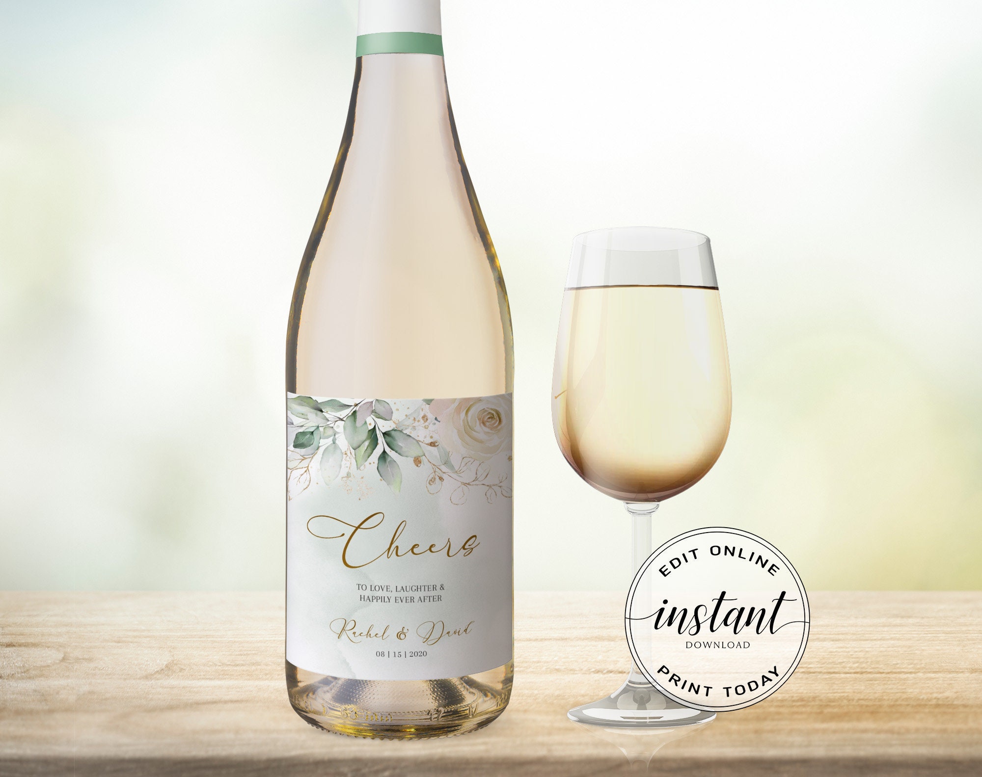 Greenery Bottle Label Templates Editable Wedding Wine Labels - Etsy