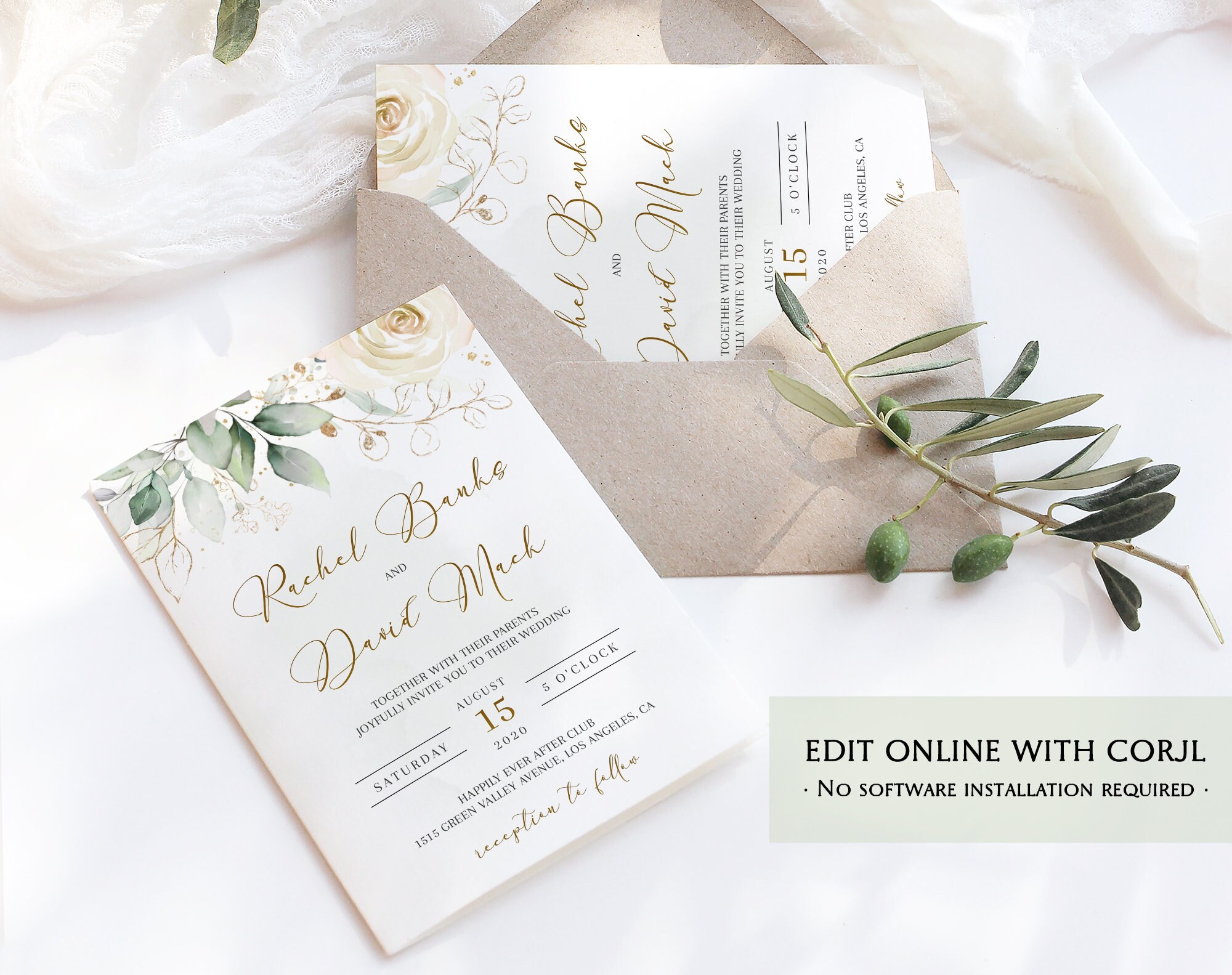 Greenery Wedding Invitation Template Download Printable - Etsy