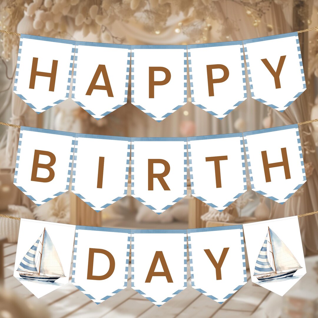 Nautical Happy Birthday Banner | Sailboat, Our Little Sailor Boy 1st ...