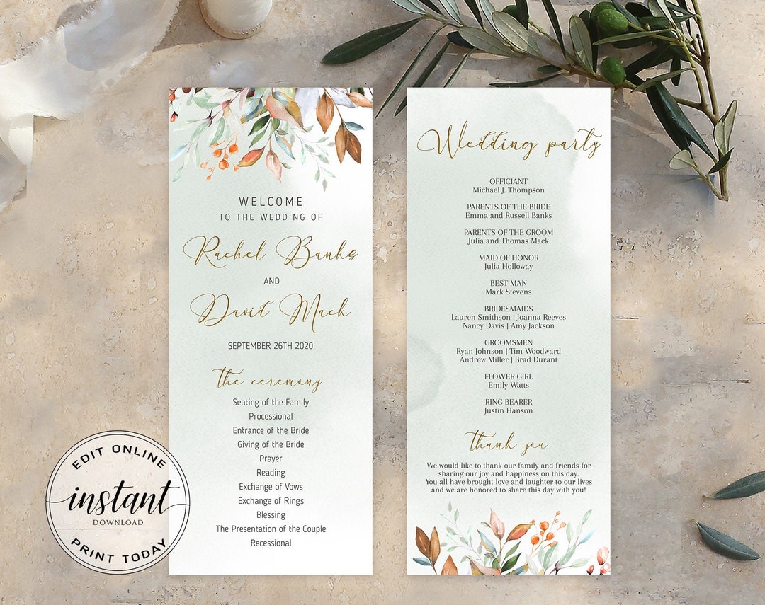 Printable Wedding Program Template Editable Wedding Program Design ...