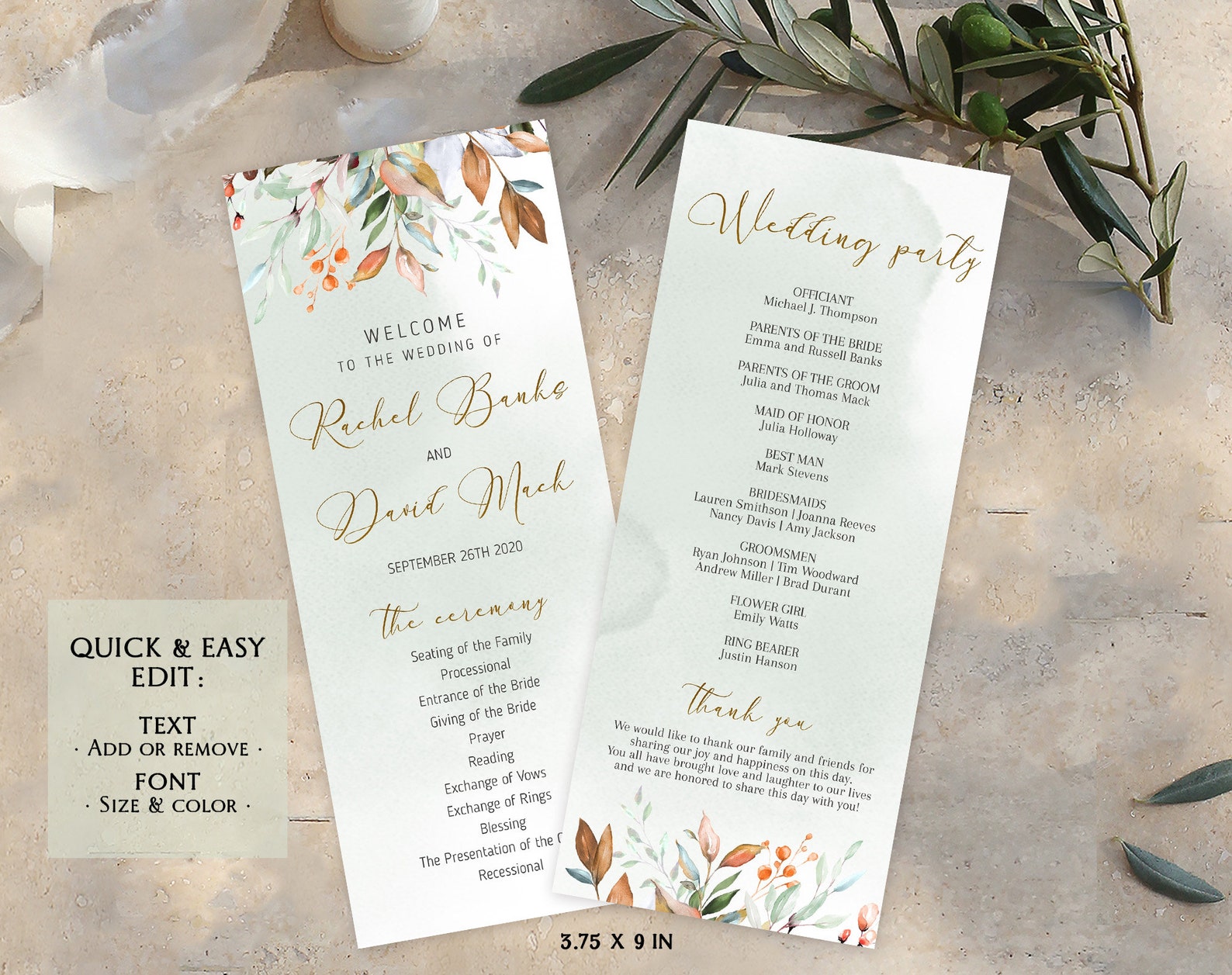 Printable Wedding Program Template Editable Wedding Program | Etsy