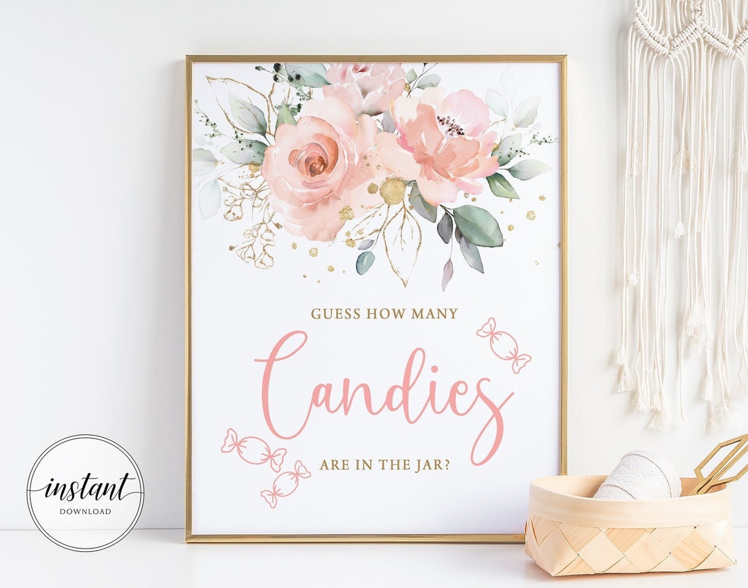 Guess How Many Sign Printable Guess How Many Game Cards Blush Pink ...