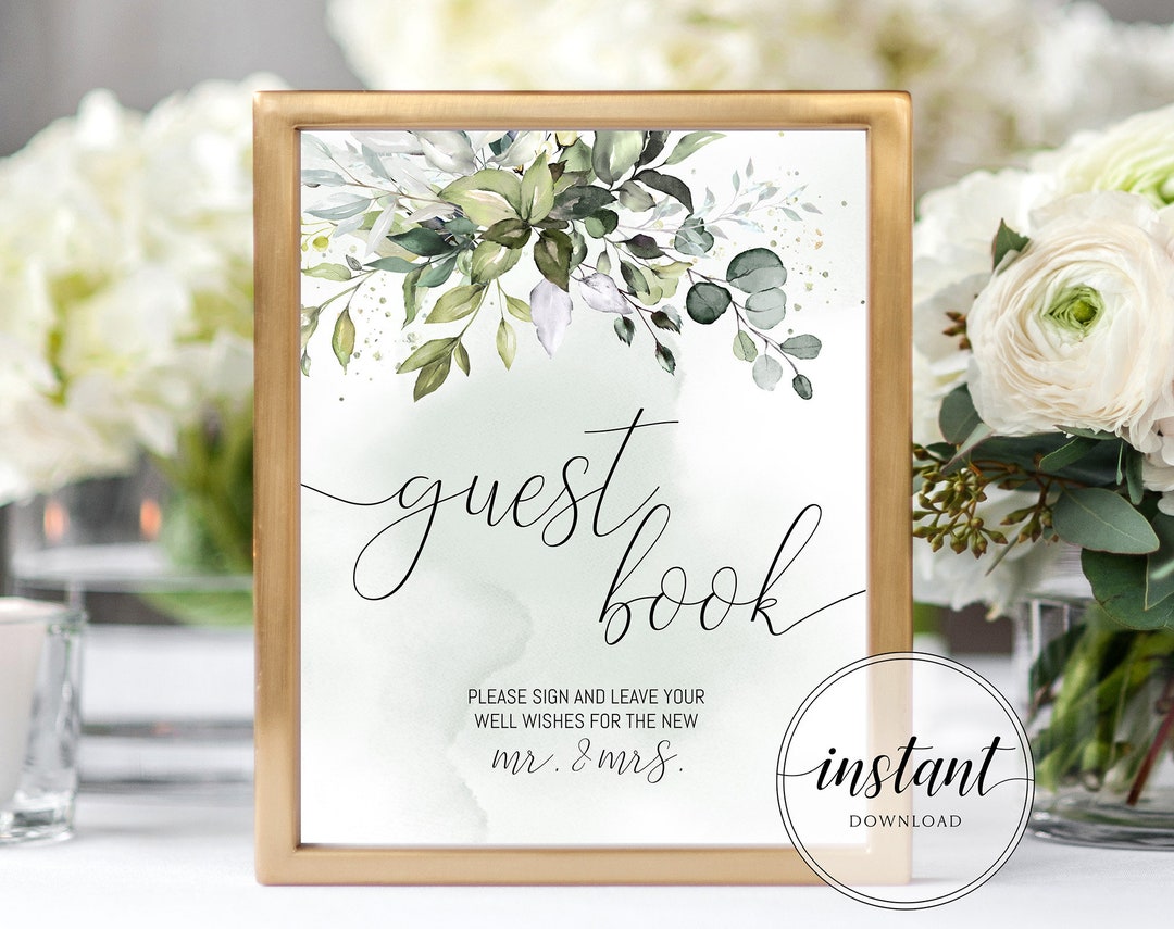Wedding Guest Book Sign Template Printable Guest Book Sign Greenery ...