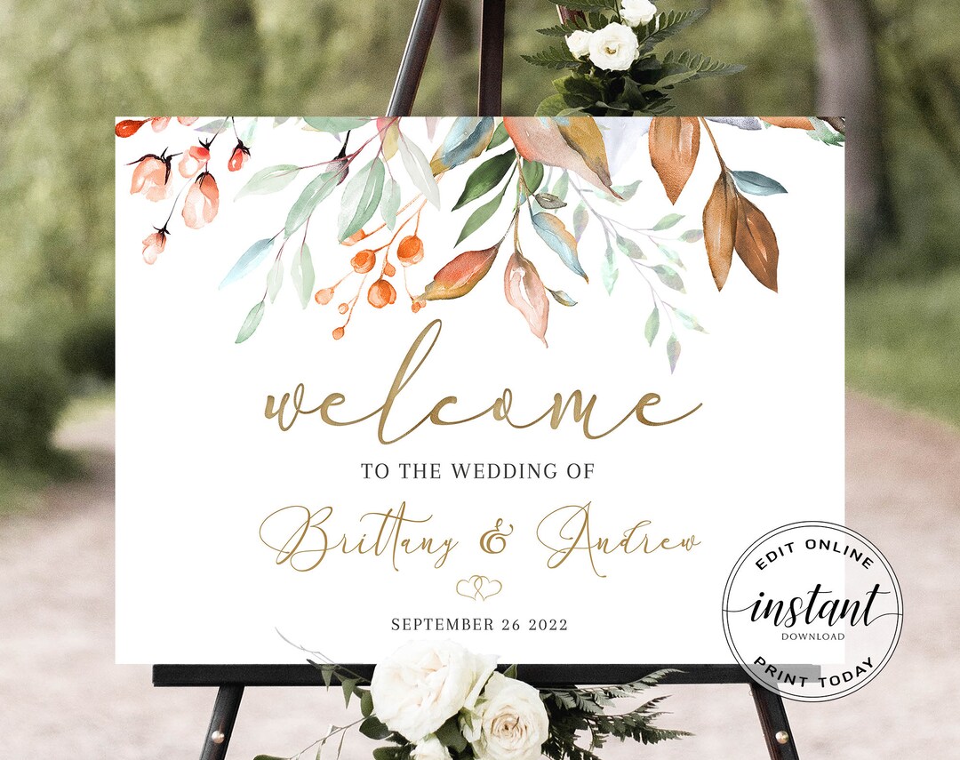Editable Welcome Sign Template Printable Wedding Welcome Sign Fall ...