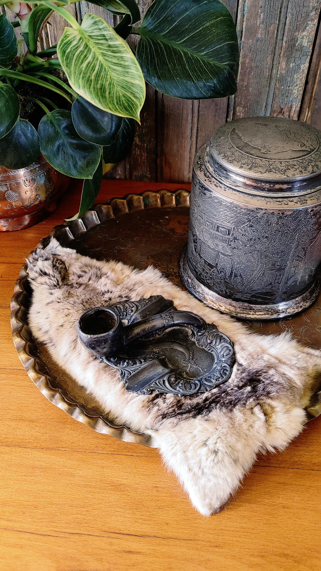 Ornate Antique Cast Metal Cigar Ash Receiver With Pipe Shaped Match ...