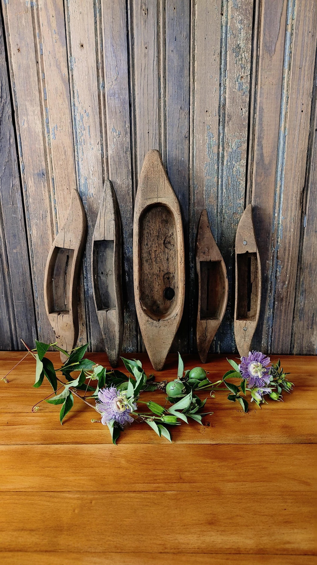 Collection of Antique Wooden Weaving Shuttles / Lot of Primitive Boat ...