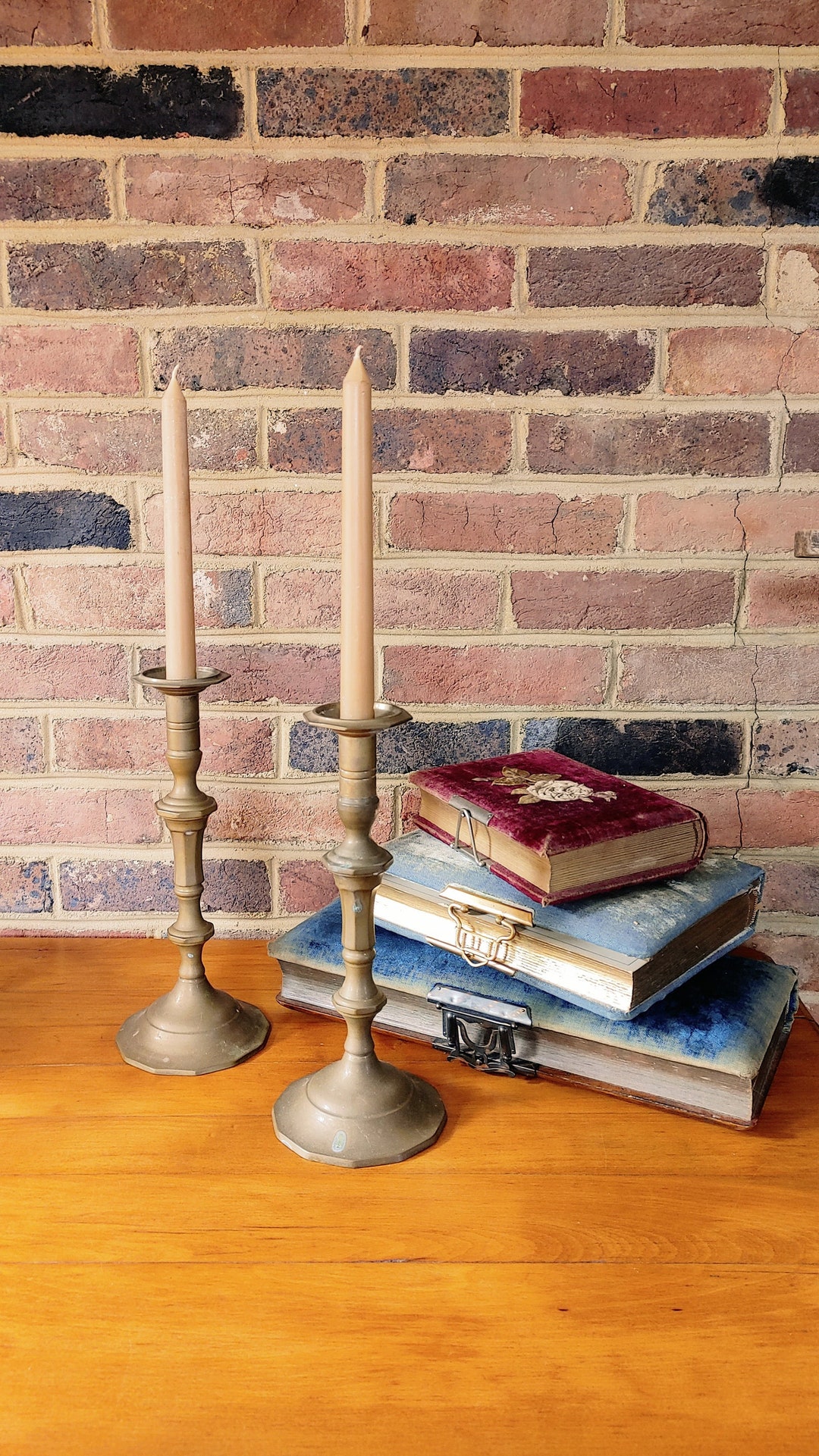 Pair of Solid Brass Victorian Candlesticks / Antique Taper Holders With ...