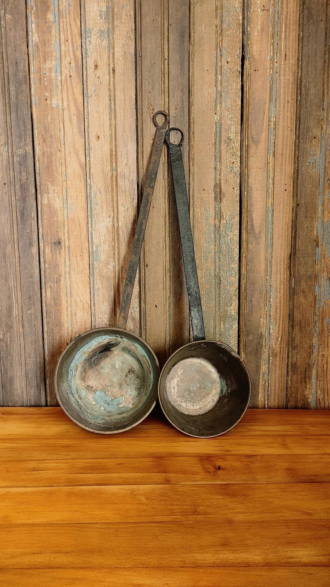 Primitive Handmade Long Handled Water Dippers / Rustic Wrought Iron and ...