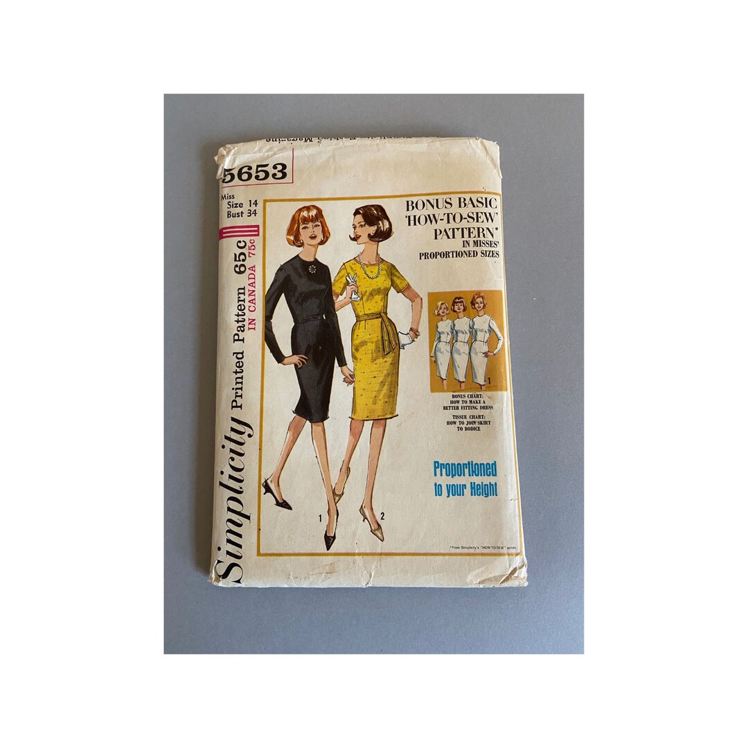 Simplicity 5653 1964 Basic Dress Pattern Size 14 Bust 34 - Etsy