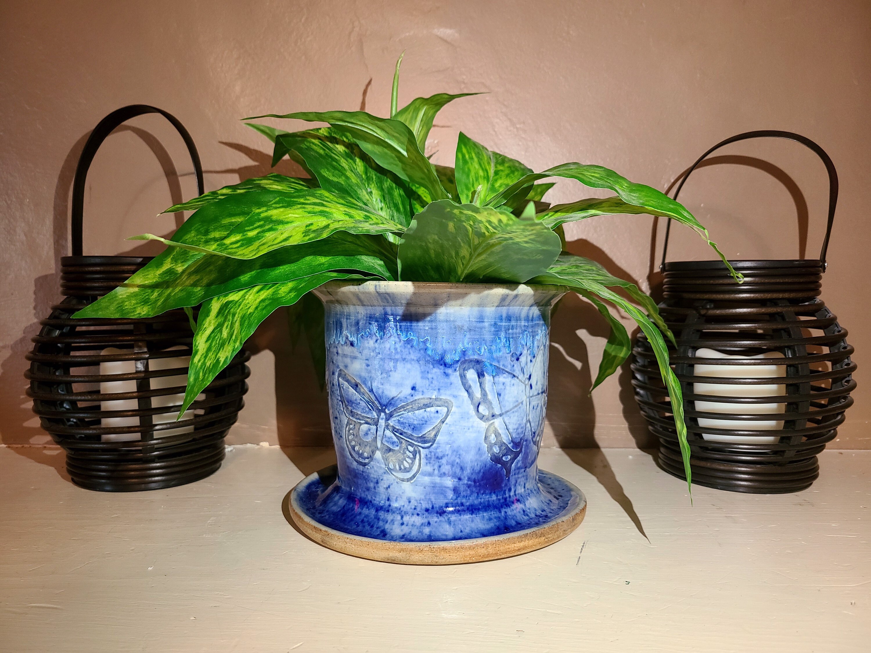 Ceramic Planter with attached Saucer and Drainage Holes | Etsy