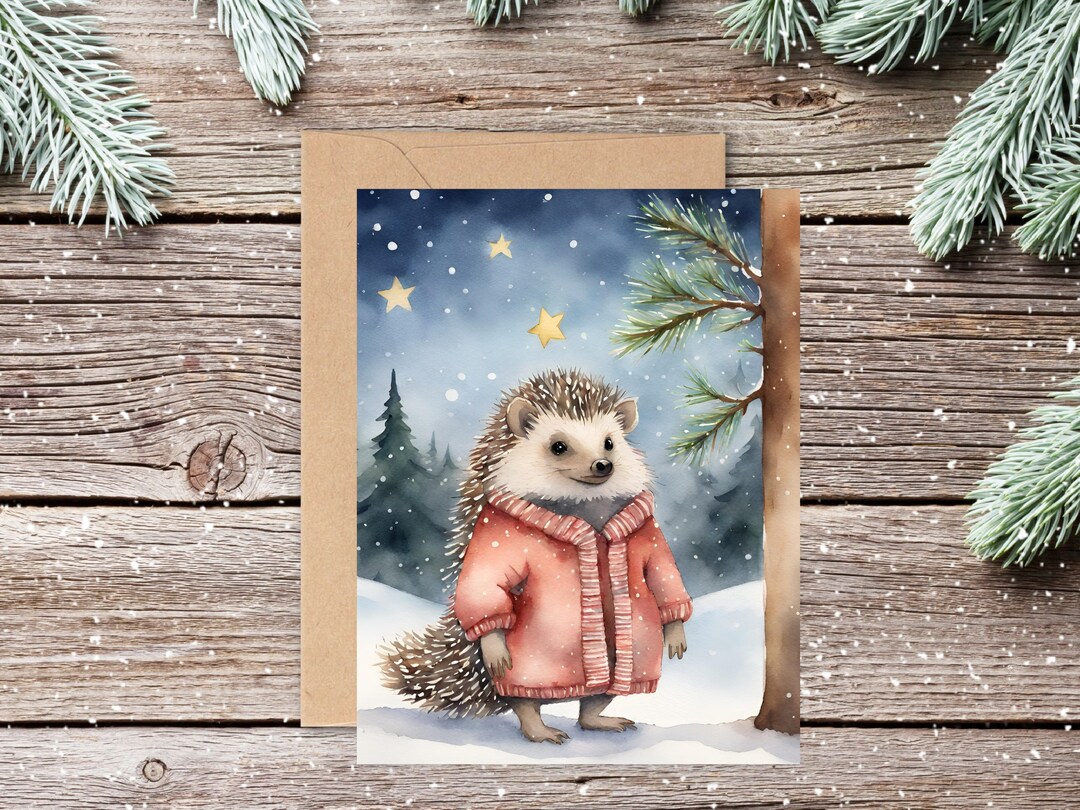 Cute Hedgehog Winter/christmas Blank Holiday Note Cards - Etsy