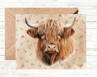 Highland Cow Note Card Blank All Occasion Greeting Card A2 Stationary ...