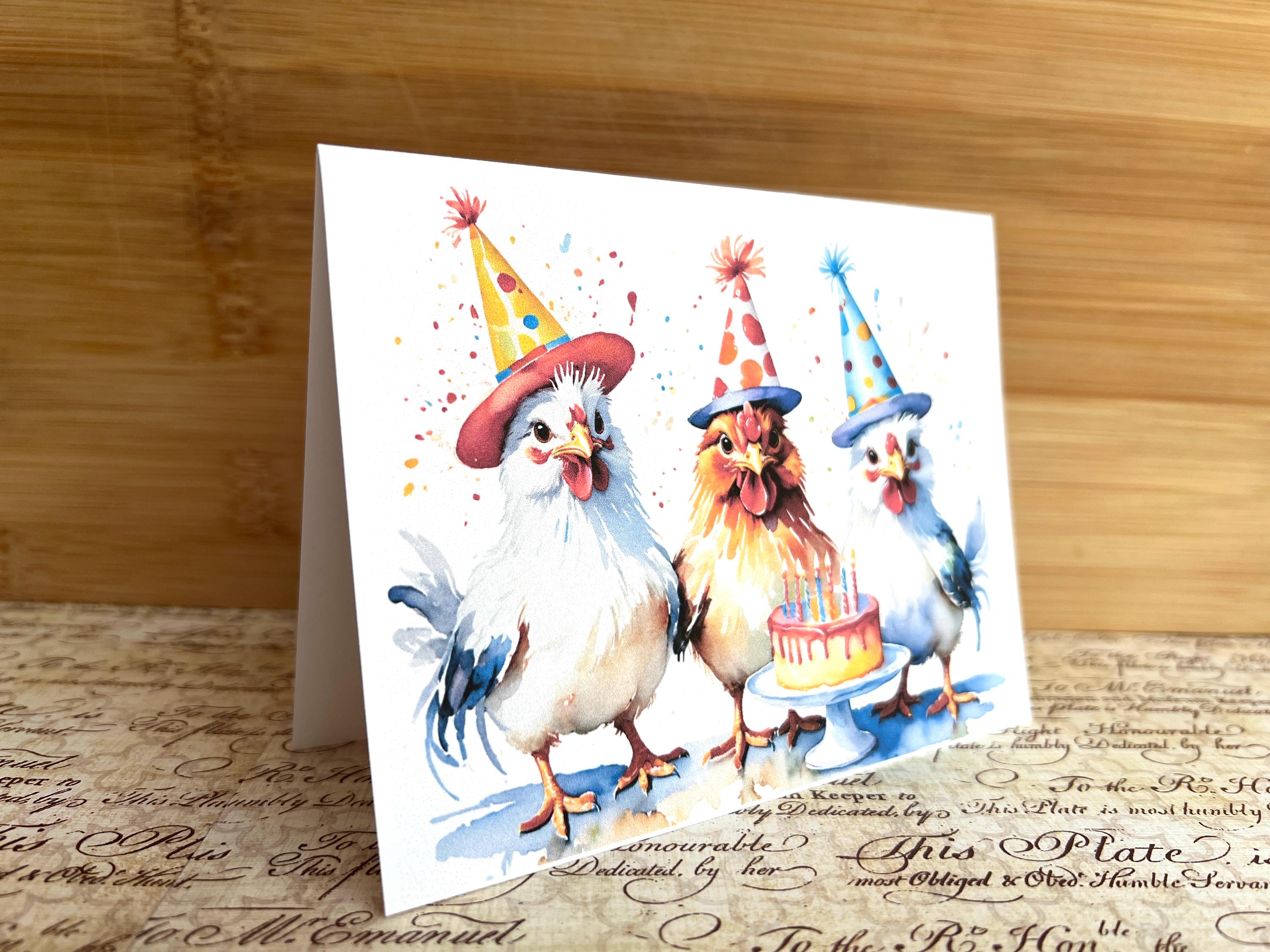Funny Chicken Birthday Card, Silly Chickens With Party Hats and Cake ...