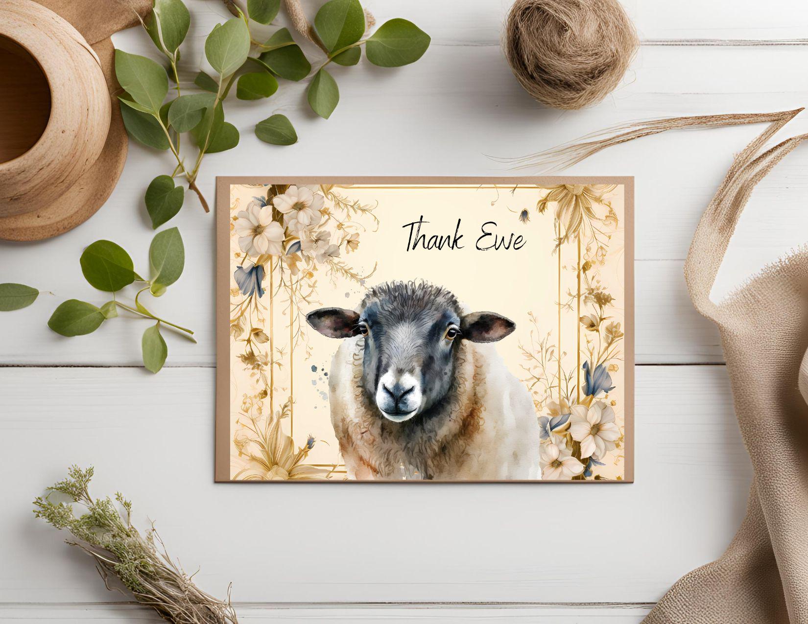 Thank Ewe Sheep Blank Notecards, Farm Style Thank You Cards With ...