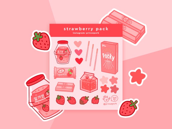 Cute Strawberry Digital Stickers Digital Stickers | Etsy