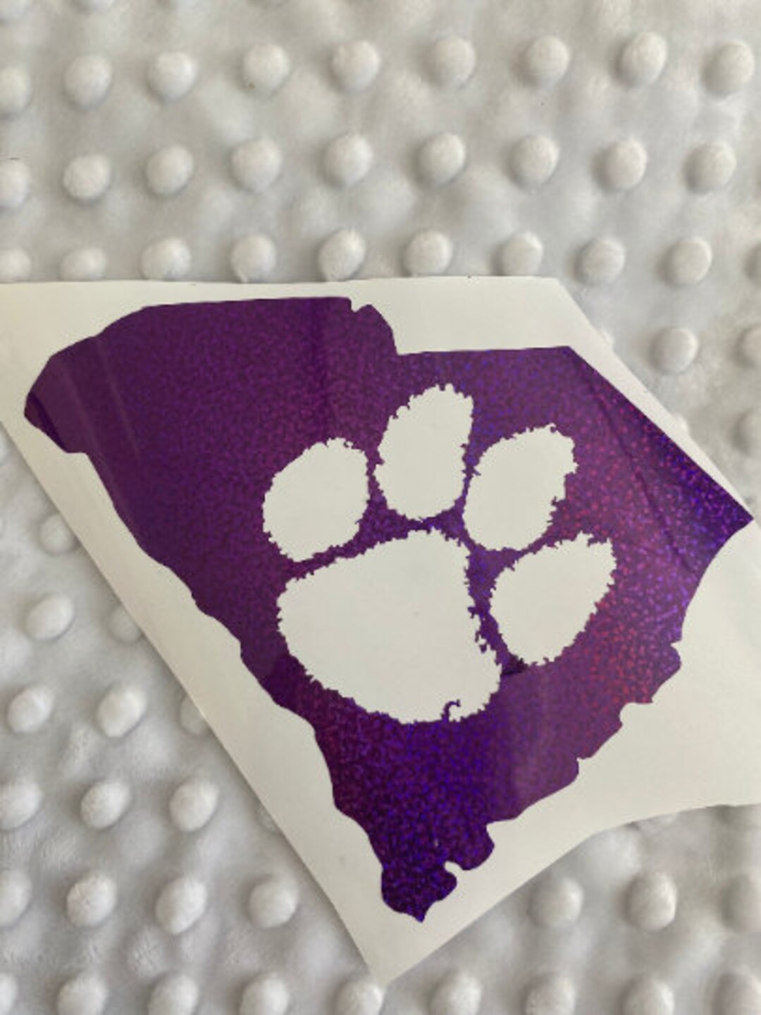 Clemson South Carolina State Outline With Tiger Paw, Purple Glitter, 5 ...