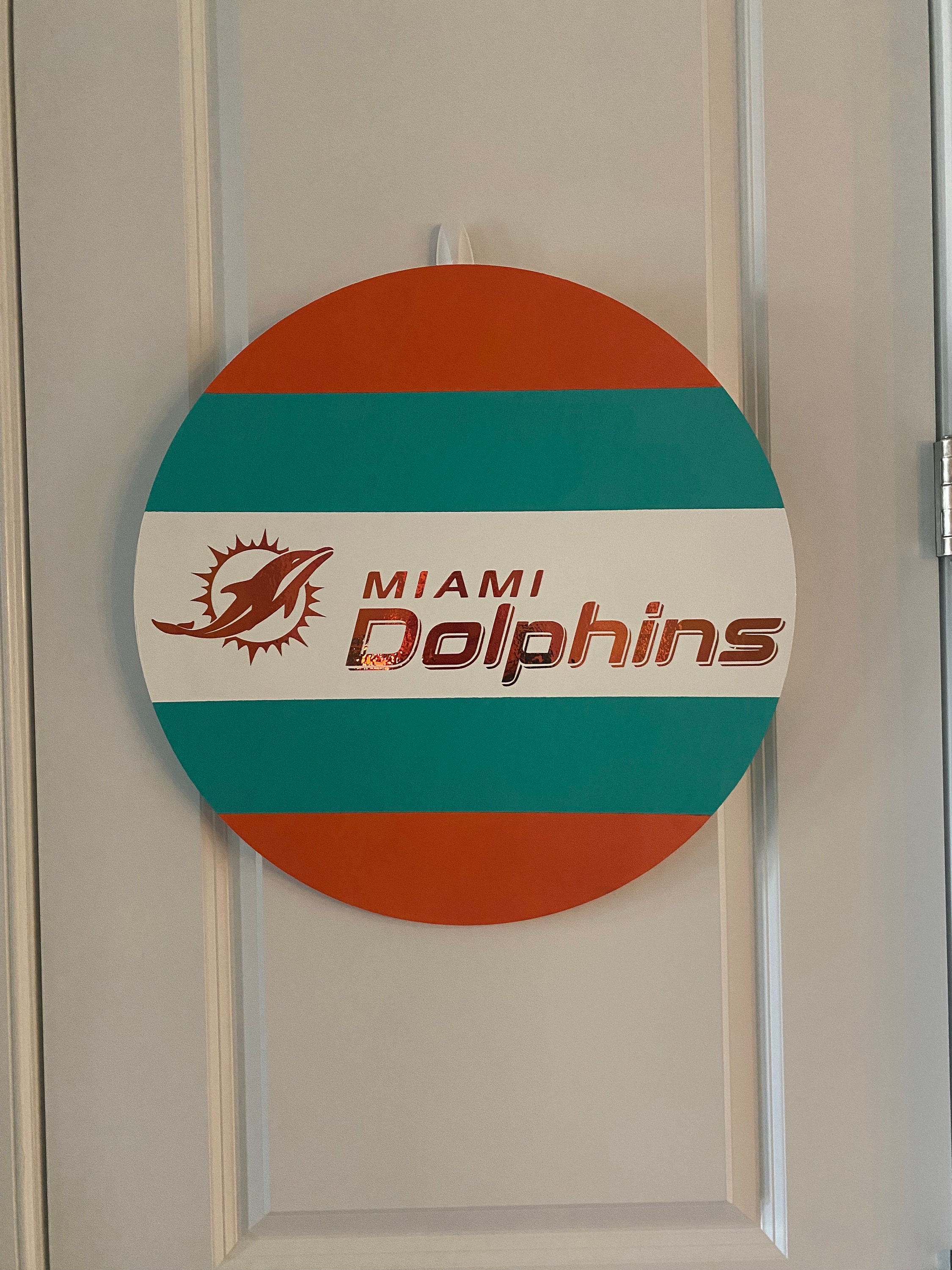 NFL Miami Dolphins, 20 Round Wood Sign, Holographic Vinyl Lettering - Etsy