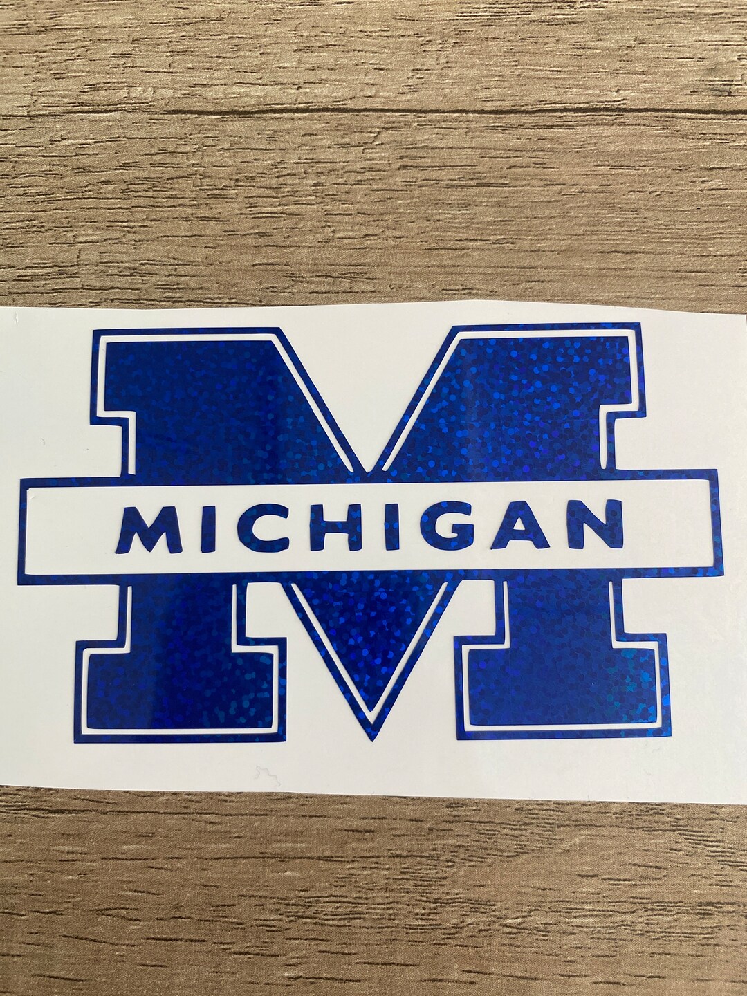 University of Michigan Wolverines Blue Glitter Outline m Logo Vinyl ...