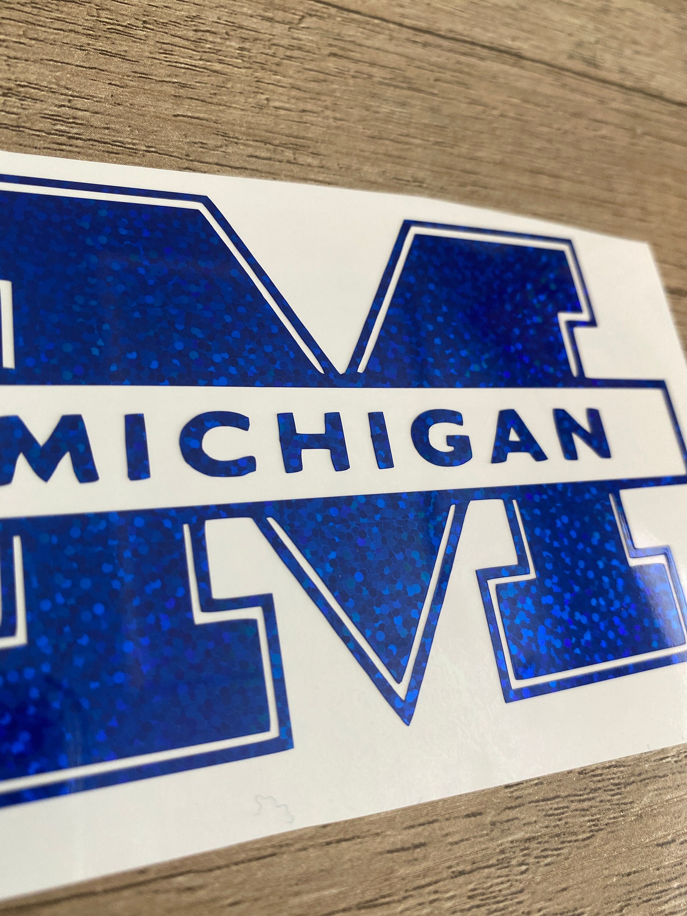 University of Michigan Wolverines Blue Glitter Outline m Logo Vinyl ...