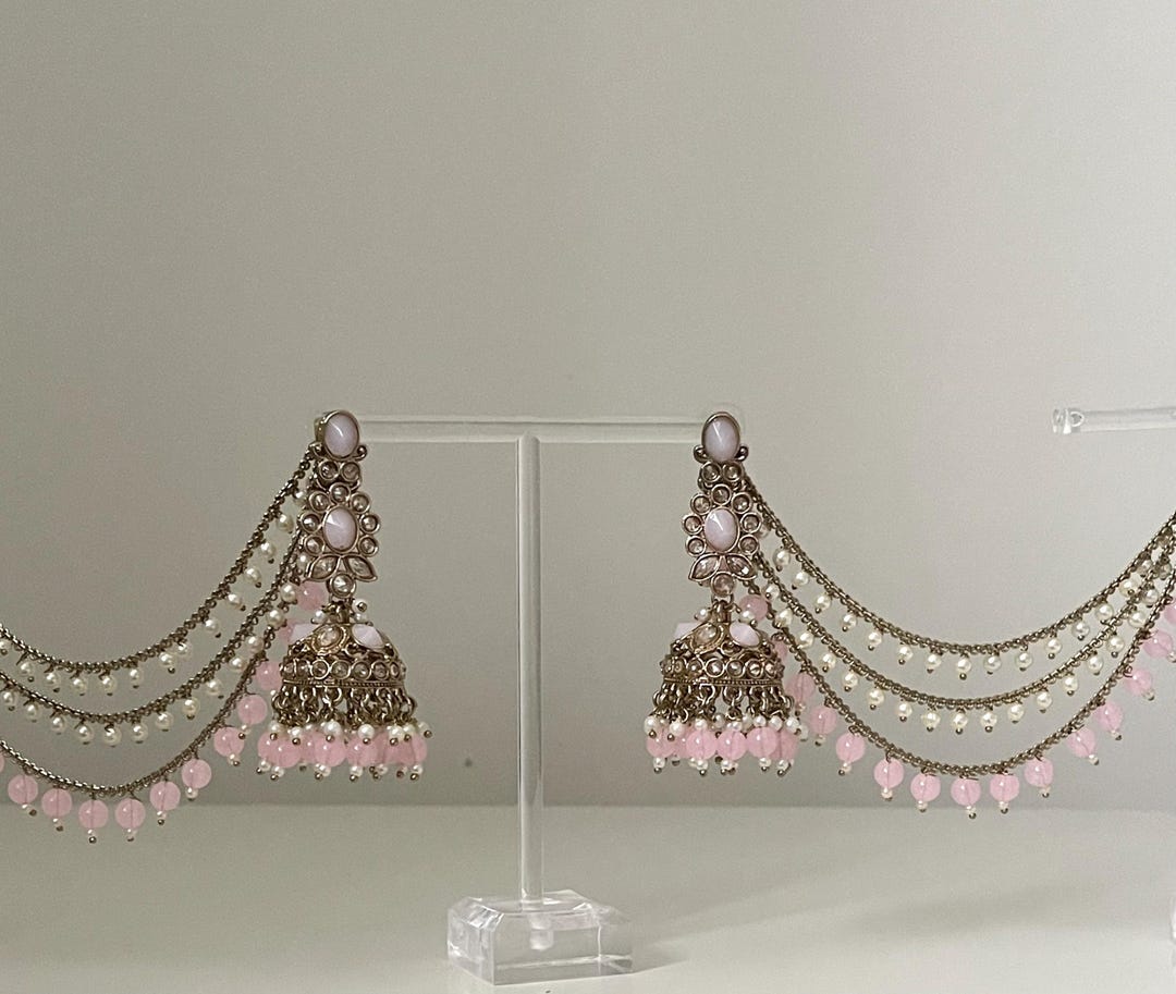 Indian Pink Jhumka and Sahara Chain Earrings. Indian Pink Jhumka & Ear ...