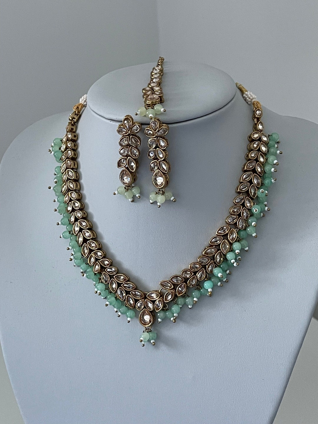 Indian/pakistan Mint Polki Stoned Set. Simple Set, Indian Jewelry ...