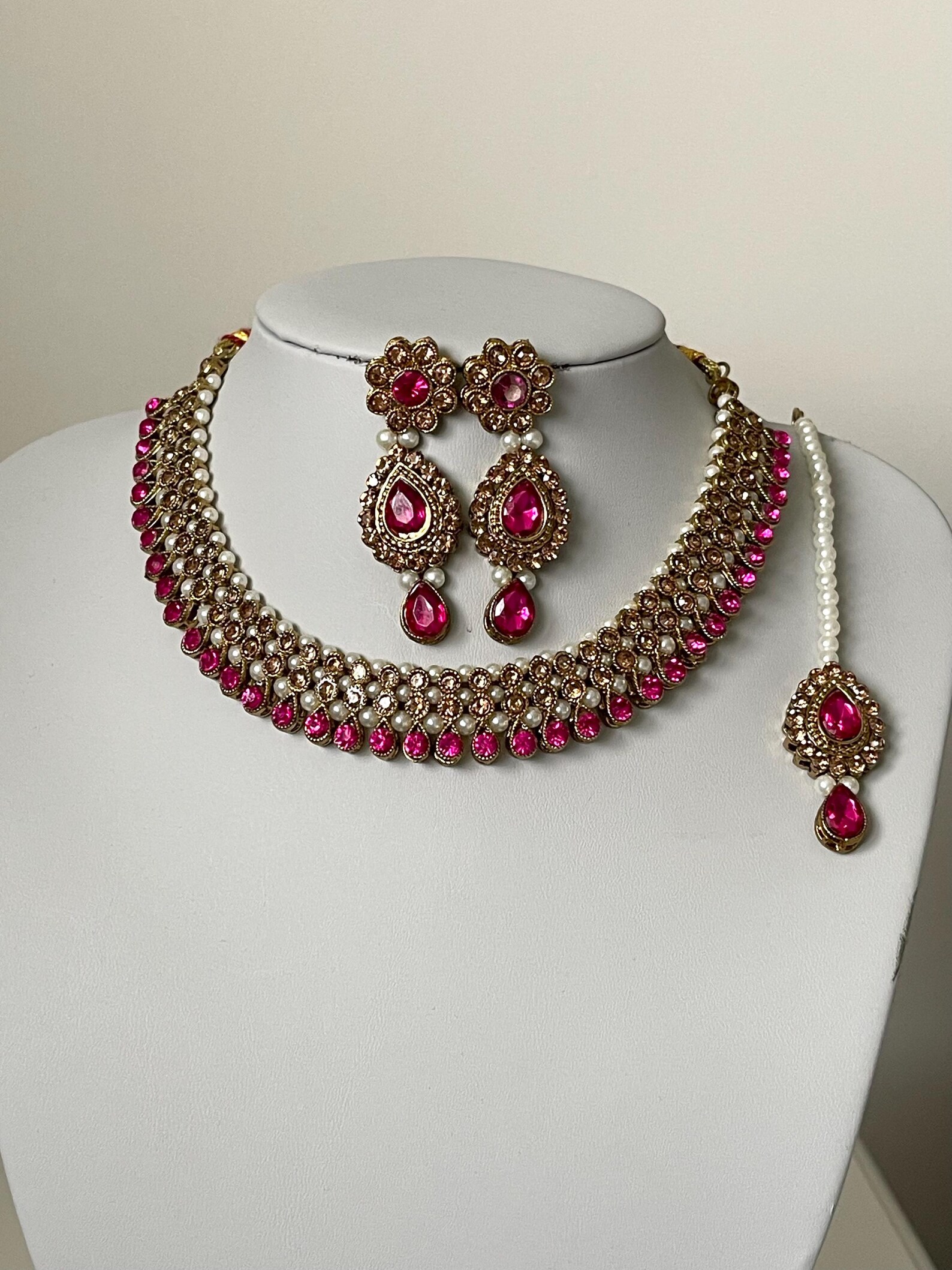 Indian/pakistan Hot Pink Set With Earrings and Tikka in Range of ...