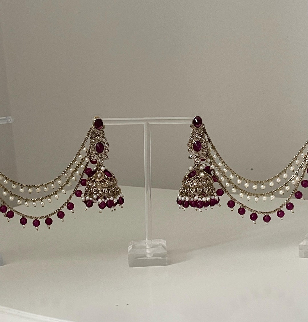 Indian Purple Jhumka and Sahara Chain Earrings. Indian Jhumka & Ear ...