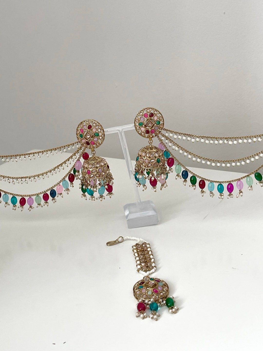 Indian Multicolured Jhumka and Sahara Chain Earrings. Indian Jhumka ...