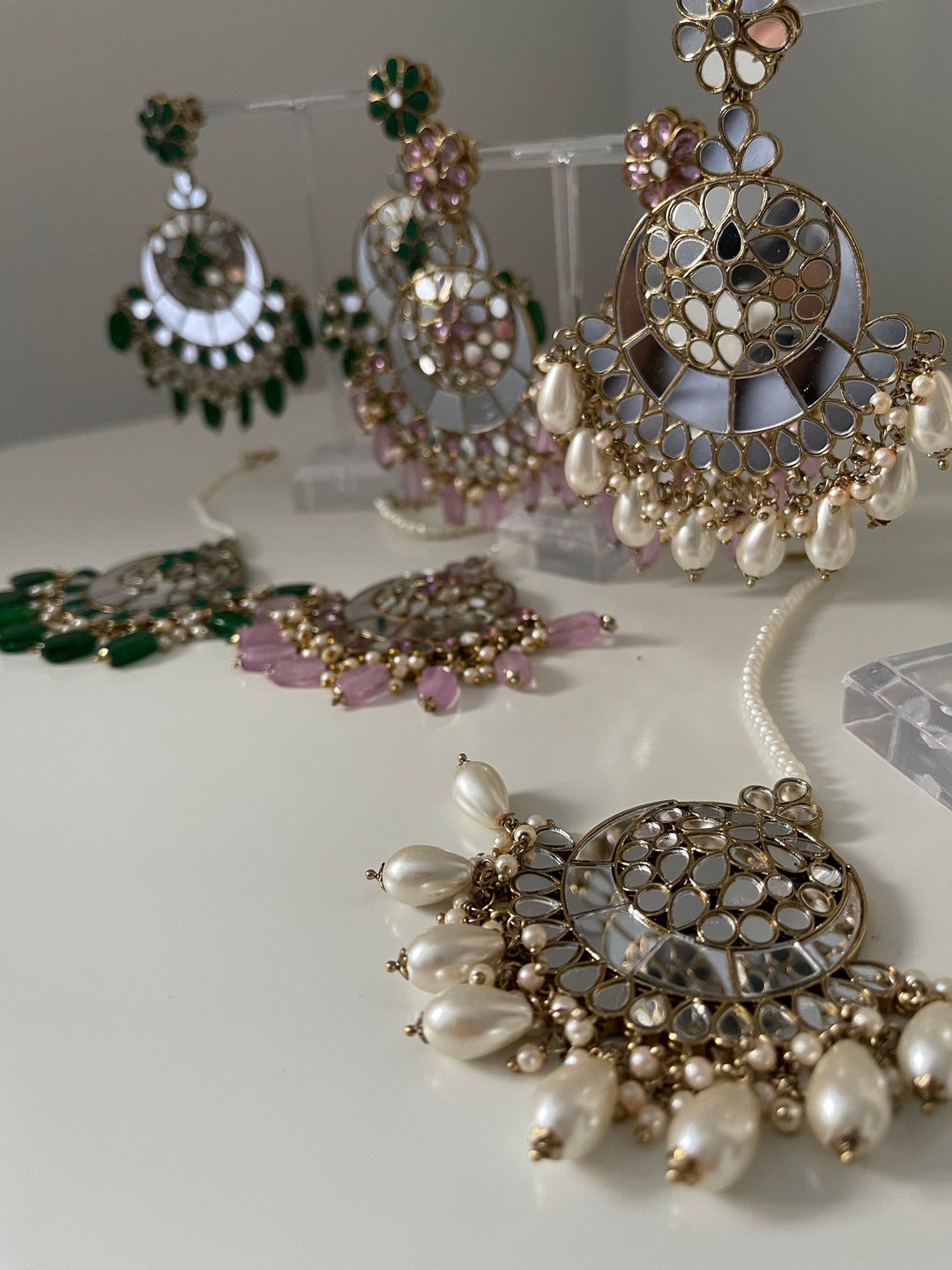 Asian/ Indian / Pakistan Mirror Earrings and Tikka Set Earrings in ...