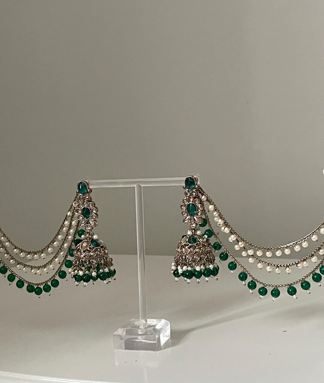 Indian Green Jhumka and Sahara Chain Earrings. Indian Jhumka & Ear ...