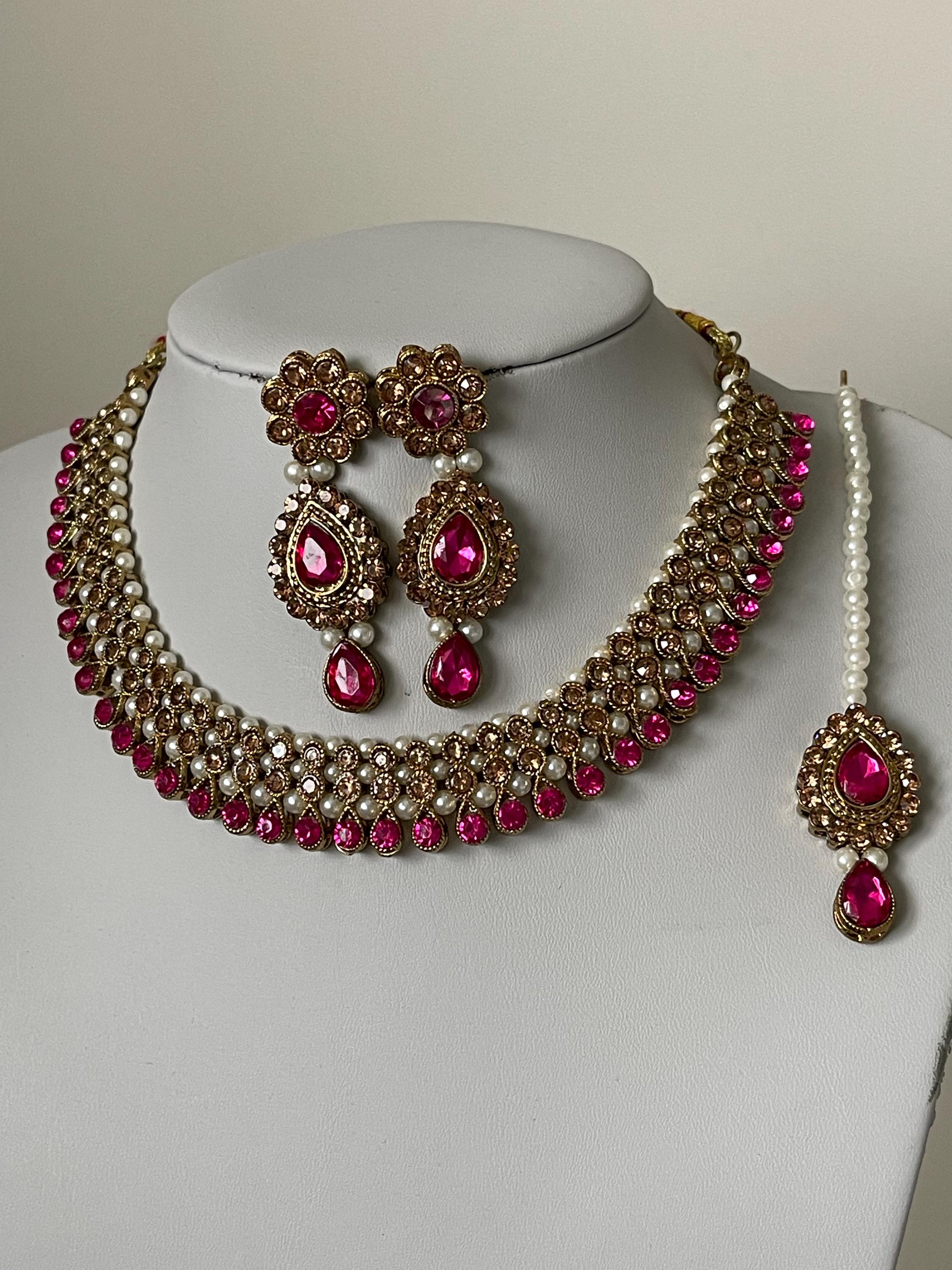 Indian/pakistan Hot Pink Set With Earrings and Tikka in Range of ...