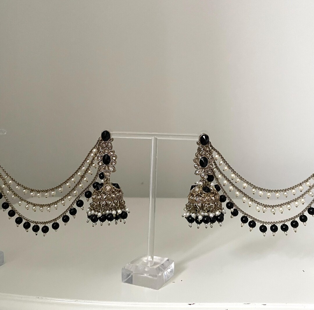 Indian Black Jhumka and Sahara Chain Earrings. Indian Jhumka & Ear ...