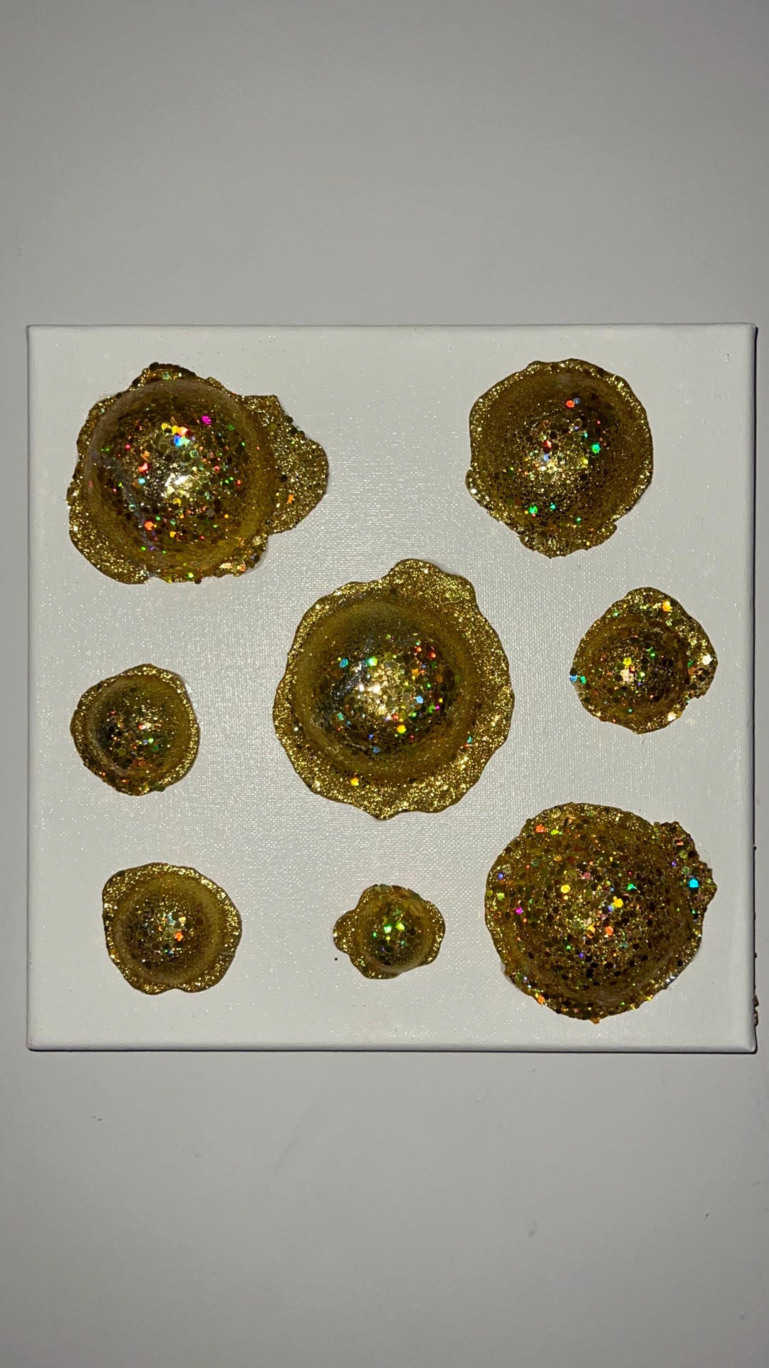 GOLD BLOB 10x10 25x25cm Acrylic Paint, Resin, Sealed Glitter on Canvas ...