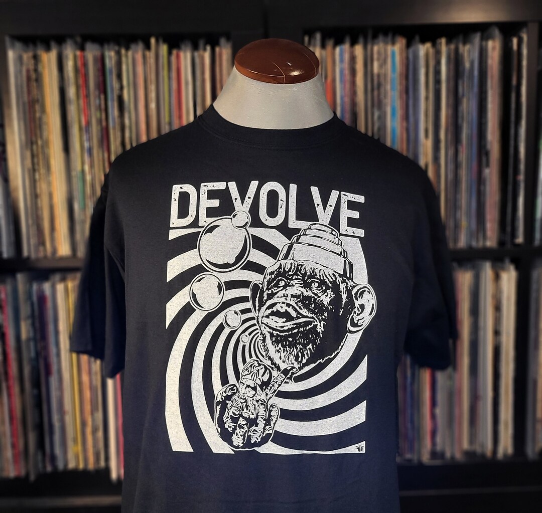Devolve | Manic Monkey Headshop Shirt | Underground Handmade Rock Tee ...