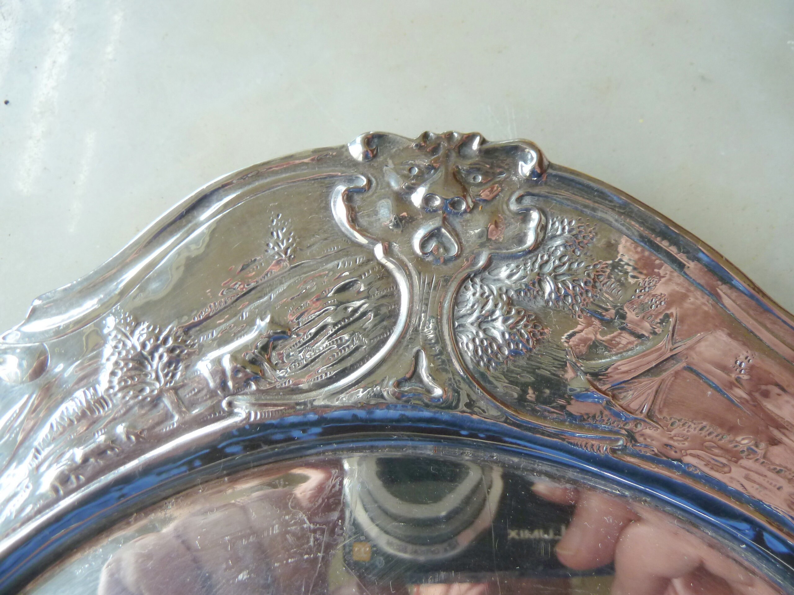 Art Nouveau Silverplated Salver: Hand Chased C. 1890, Cow & Village ...