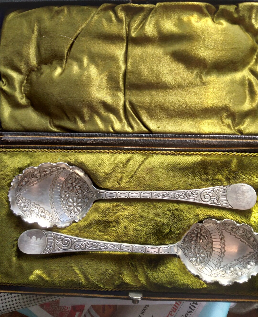 Pair of Hand Chased Victorian Jam Spoons Original Case C. 1870 - Etsy