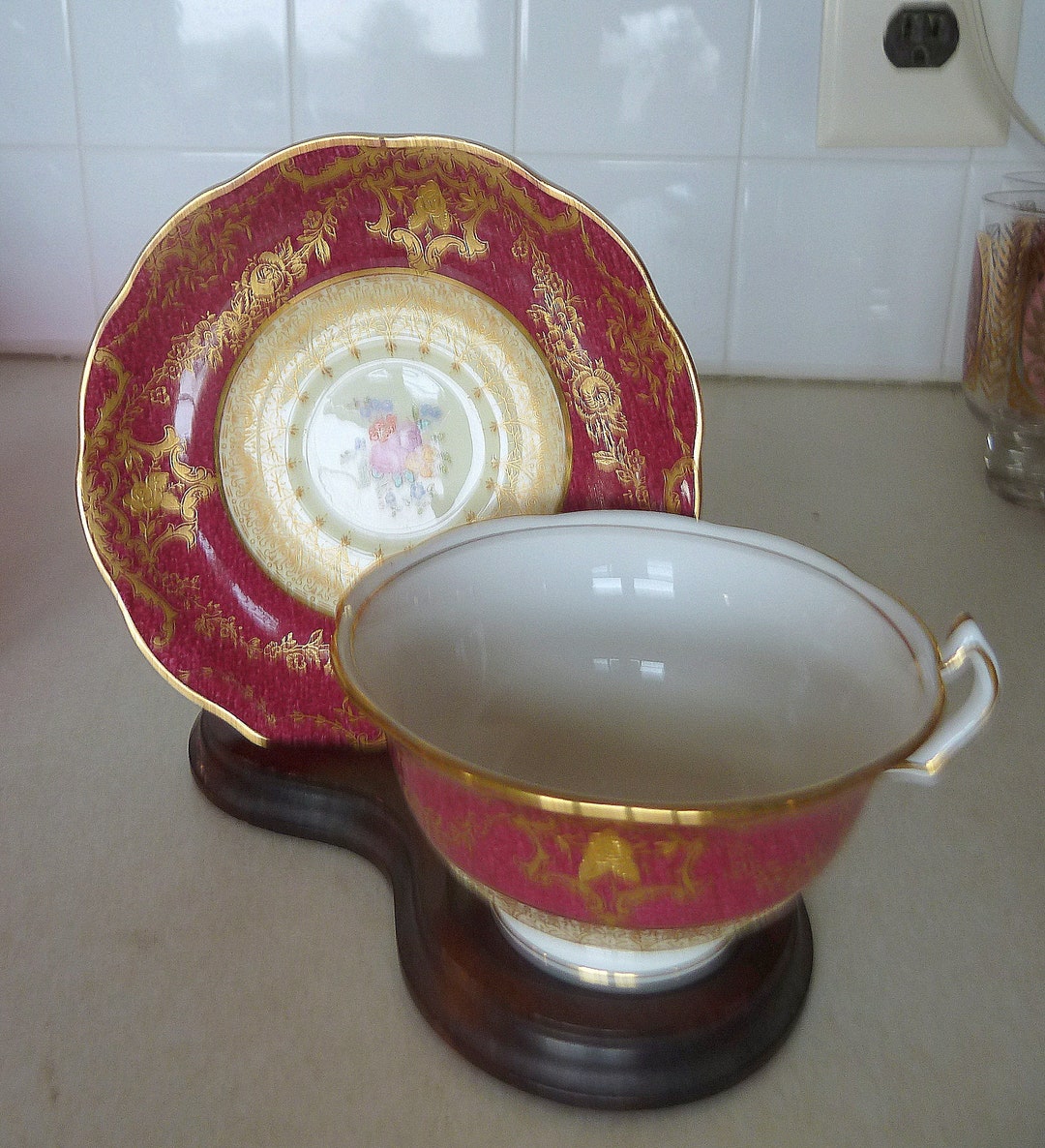 Vintage Crescent China Tea Cup & Saucer, Burgundy Ulander, C.1910 - Etsy