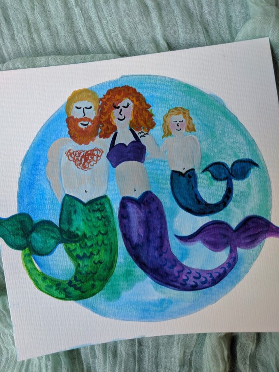 Custom Watercolor Merfolk/mermaid/merman Family Portrait - Etsy