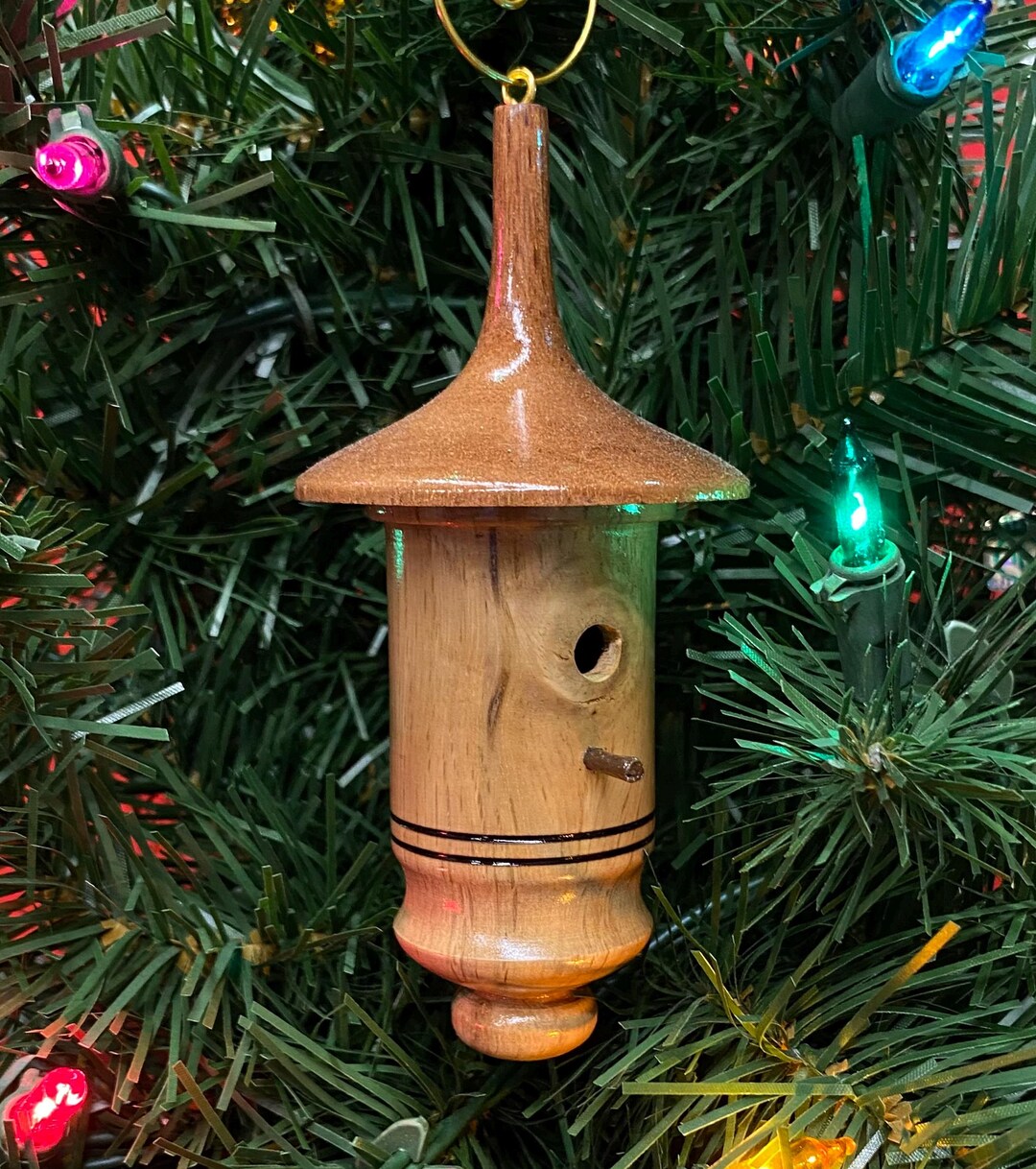 Hand Turned Wooden Christmas Bird House Ornament - Etsy