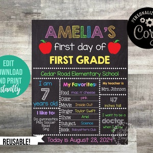 Girl First Day of School Chalkboard Sign | Editable and Printable ...