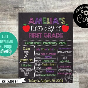 Girl First Day of School Chalkboard Sign | Editable and Printable ...